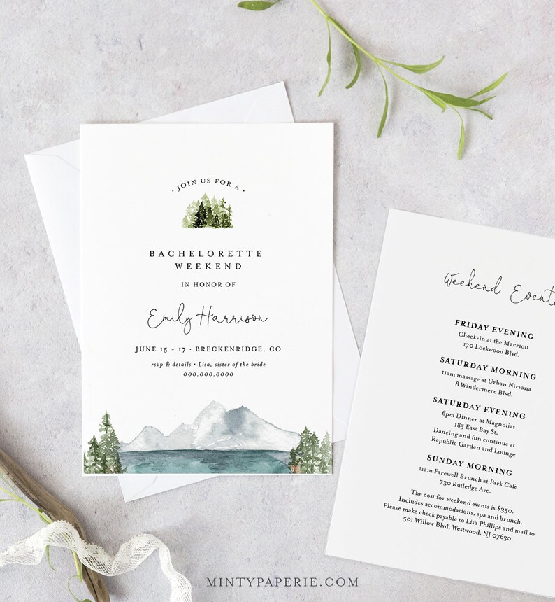 Lake Bachelorette Weekend Invitation & Itinerary Mountain | Etsy