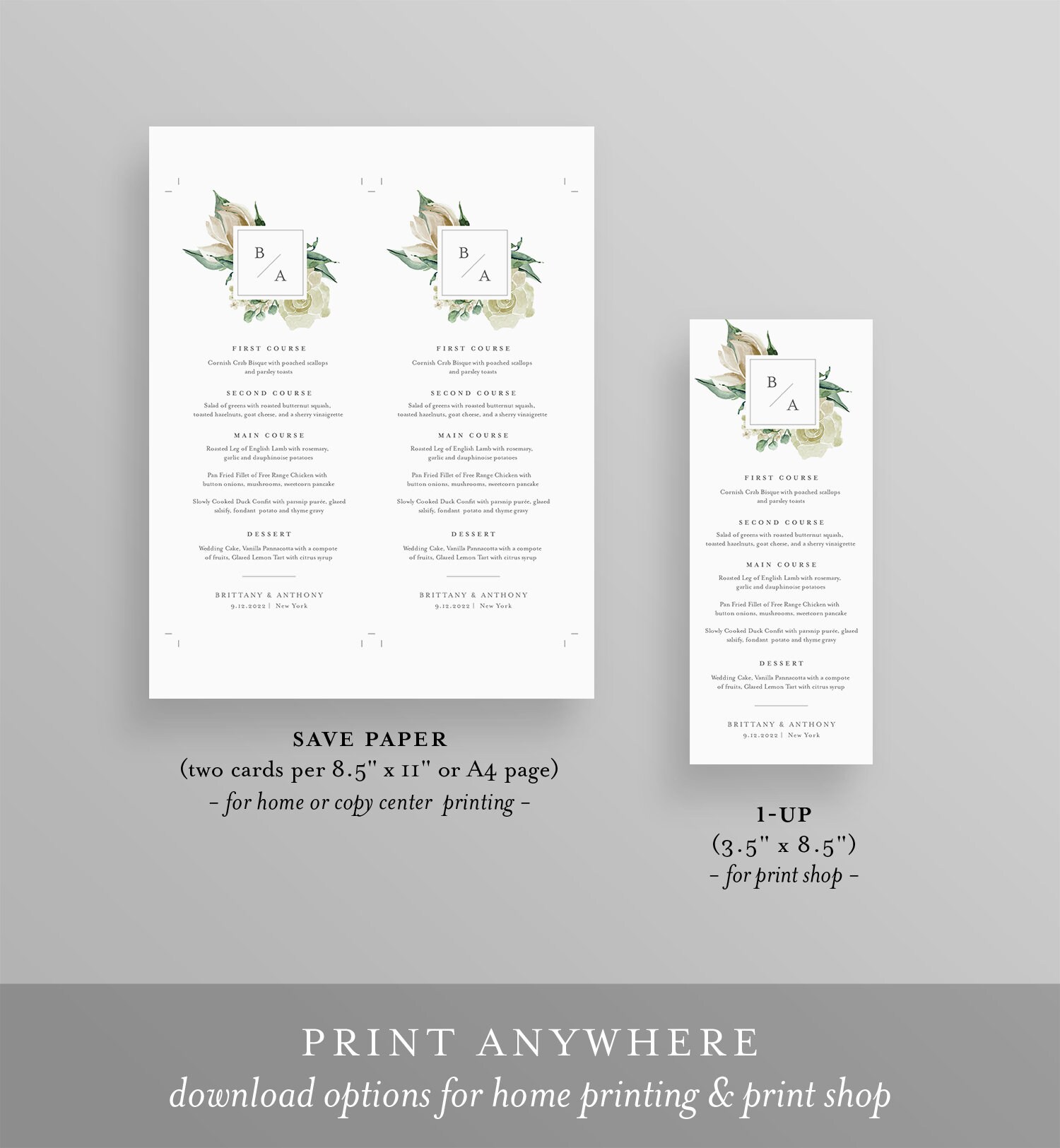 Cream Floral Menu Template Printable Boho Rose Greenery - Etsy