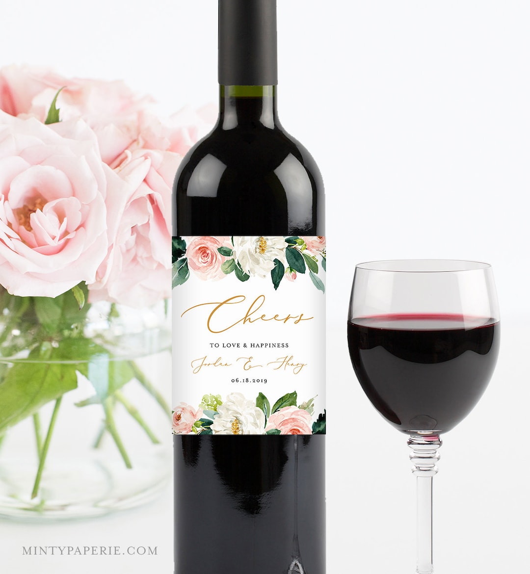Self-editing Wine Bottle Label Template, Printable Wedding Wine Sticker ...