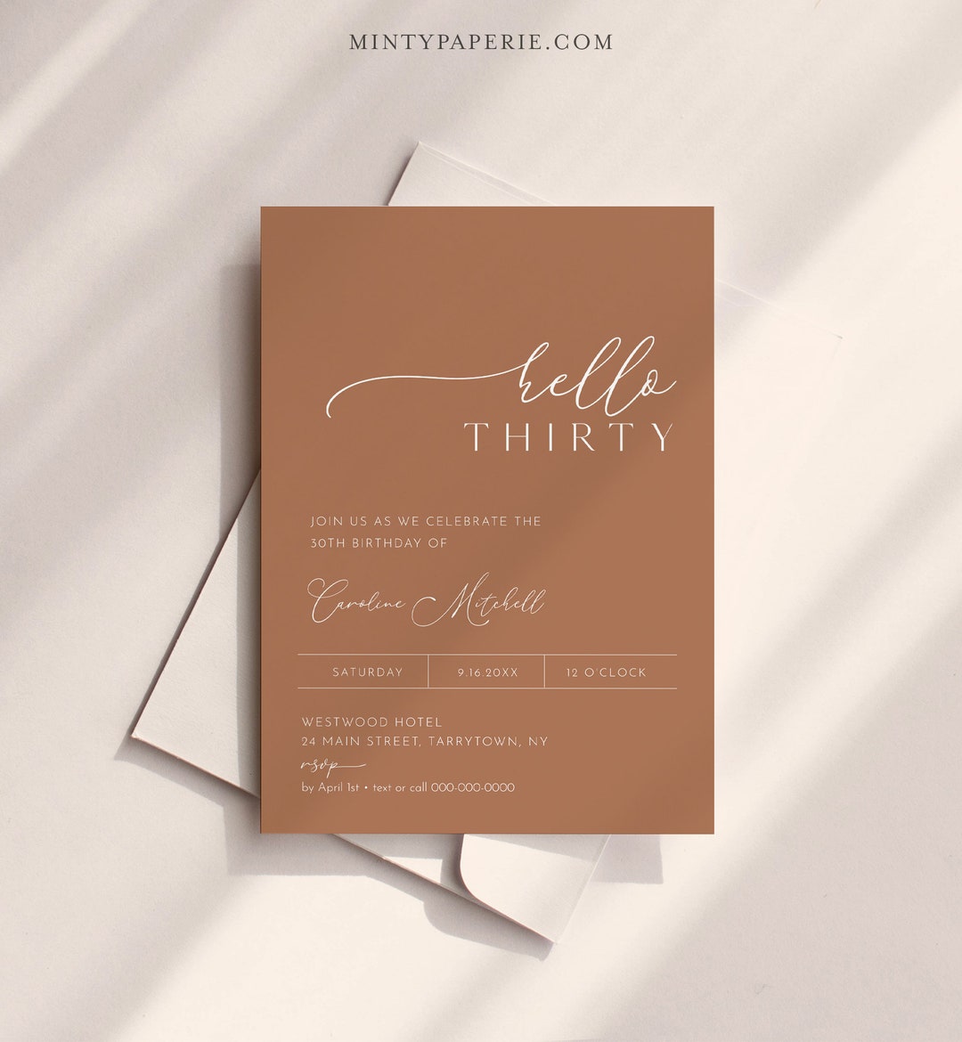 Boho 30th Birthday Invitation, Minimal Terracotta Thirty Birthday Party ...