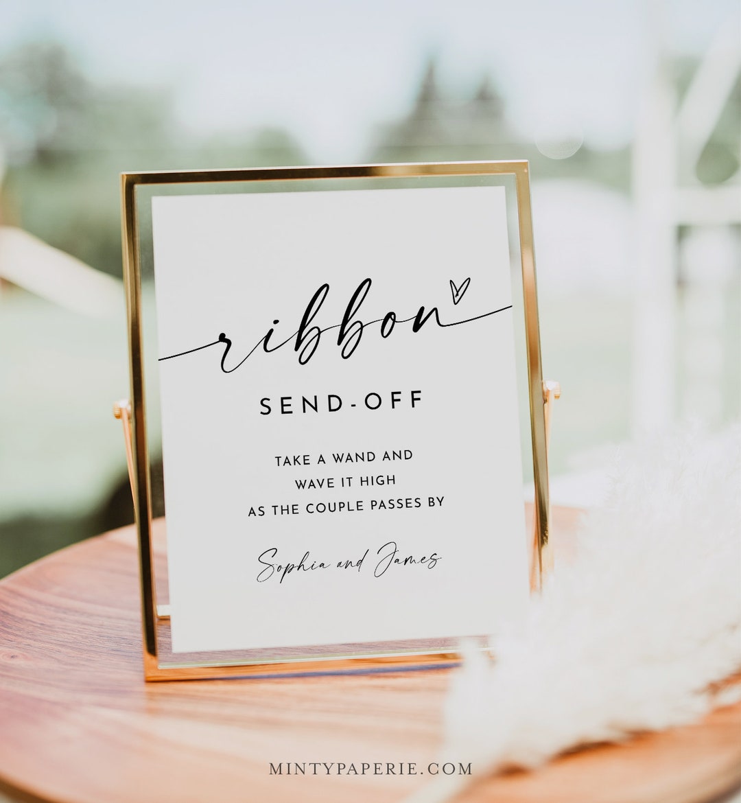 Ribbon Send off Sign, Printable Minimalist Wedding Streamer, Wave a ...