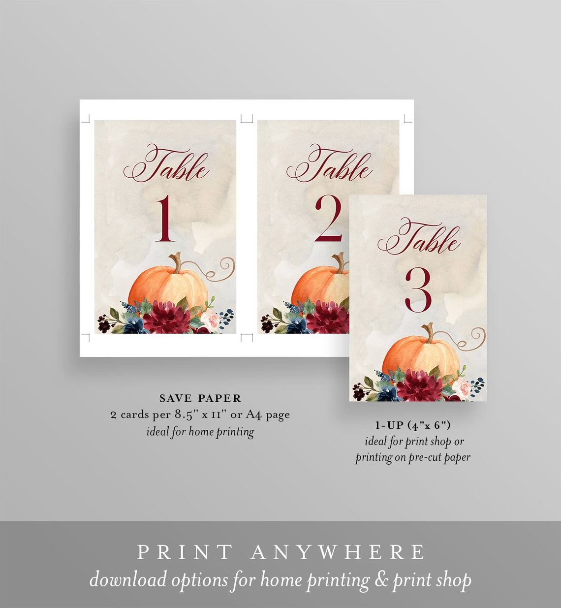 Pumpkin Table Number Card Template Printable Thanksgiving | Etsy