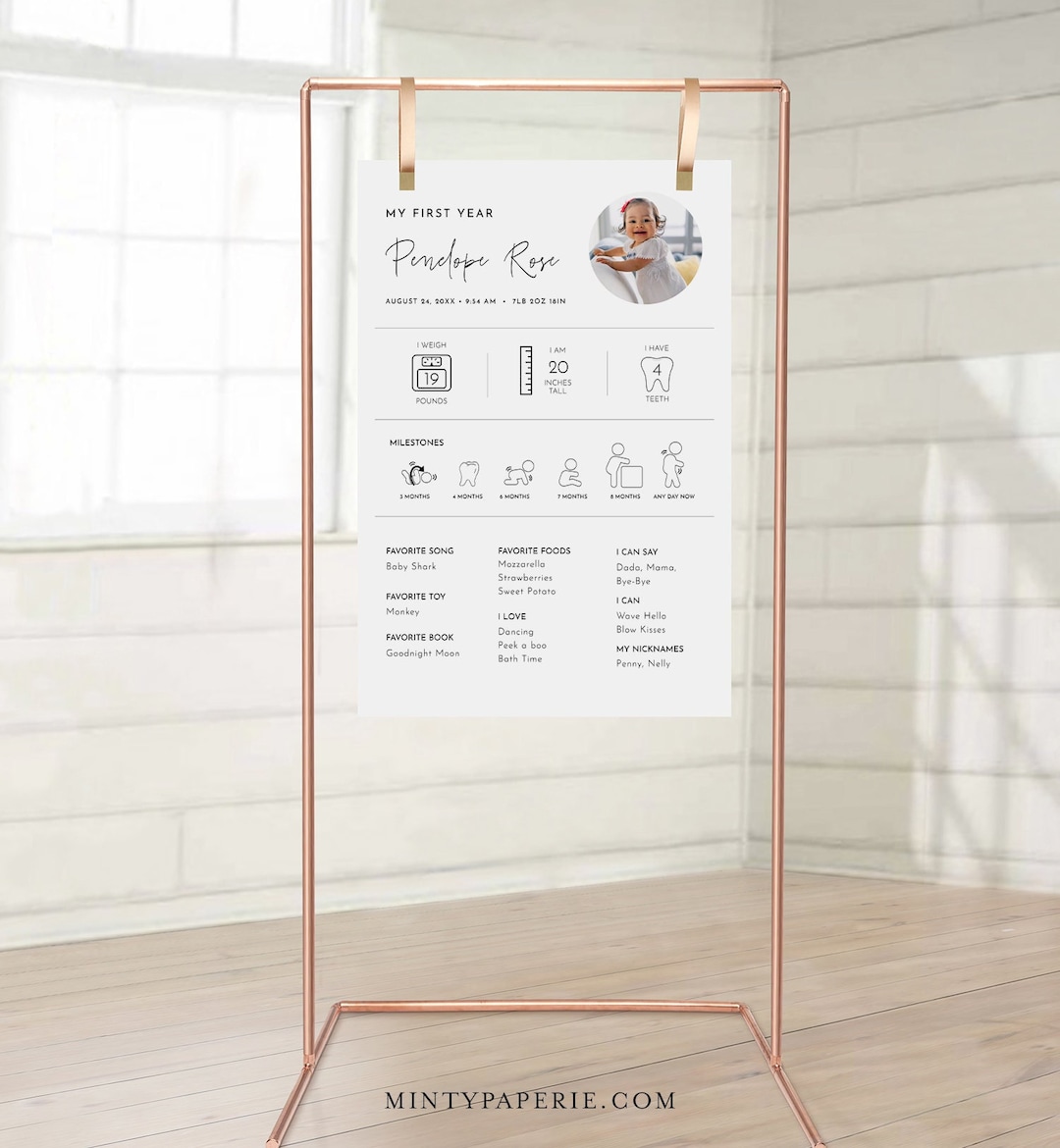 First Year Baby Sign, Infographic, Baby Stats Poster, 1st Birthday ...
