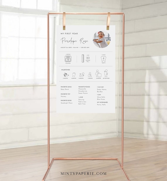 First Year Baby Sign Infographic Baby Stats Poster 1st - Etsy