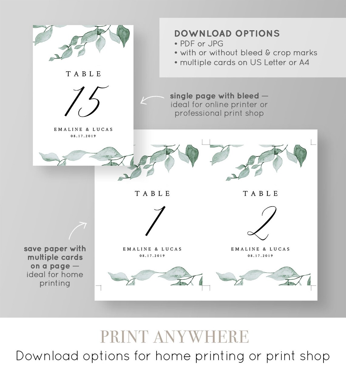 Table Card Template Wedding Table Number Printable | Etsy