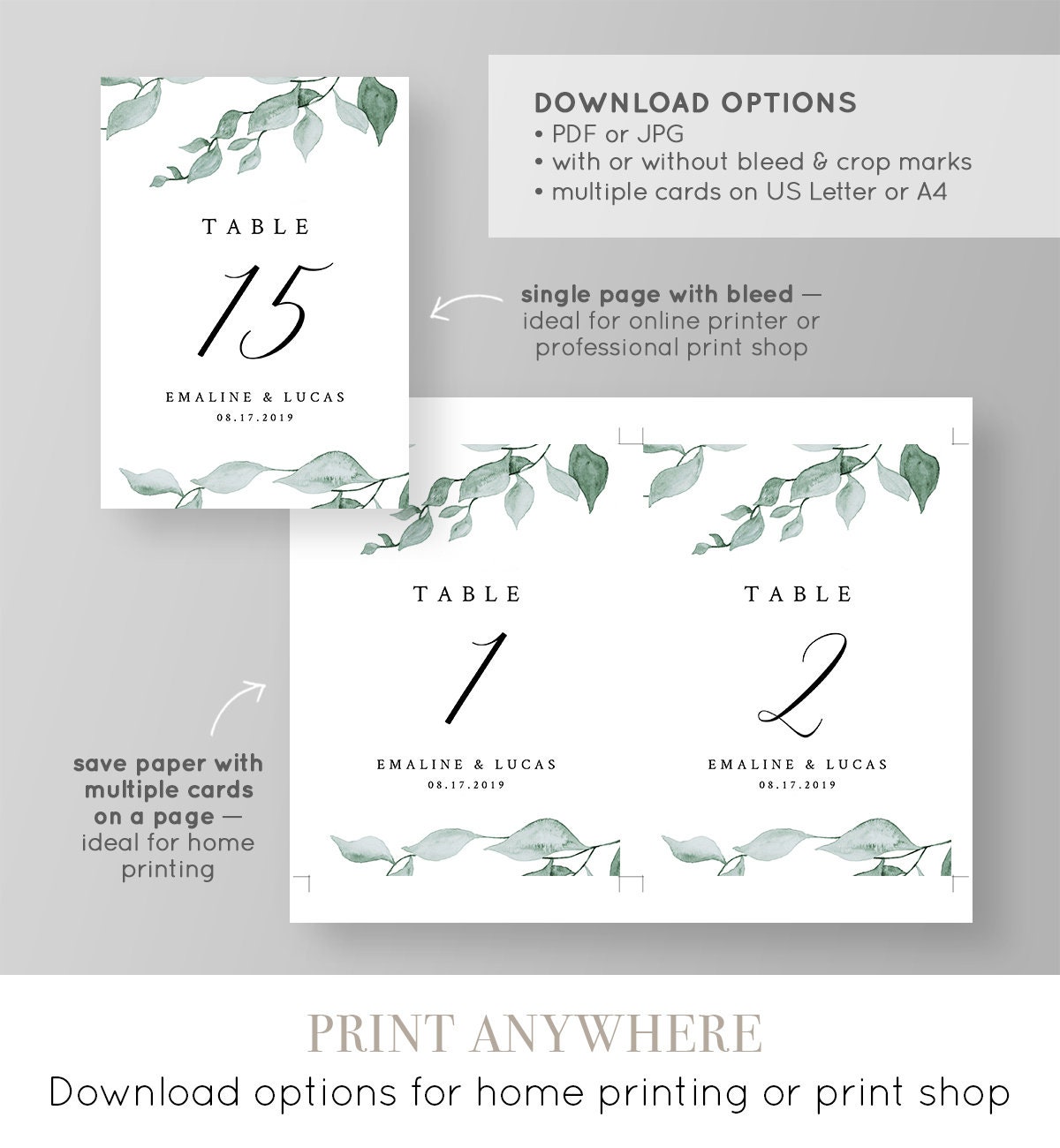 Table Card Template Wedding Table Number Printable | Etsy