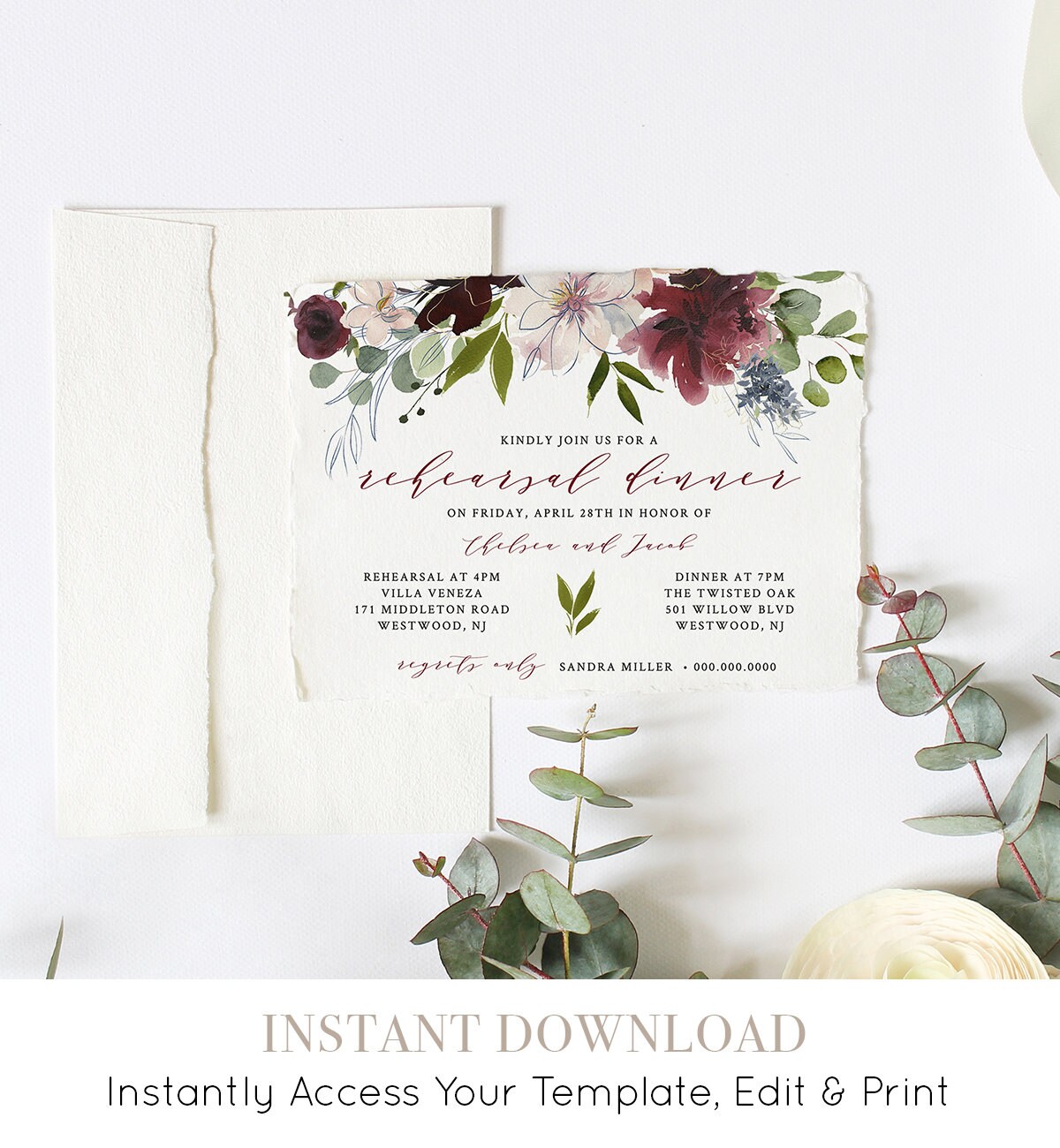 Rehearsal Dinner Invitation Template INSTANT DOWNLOAD Printable 