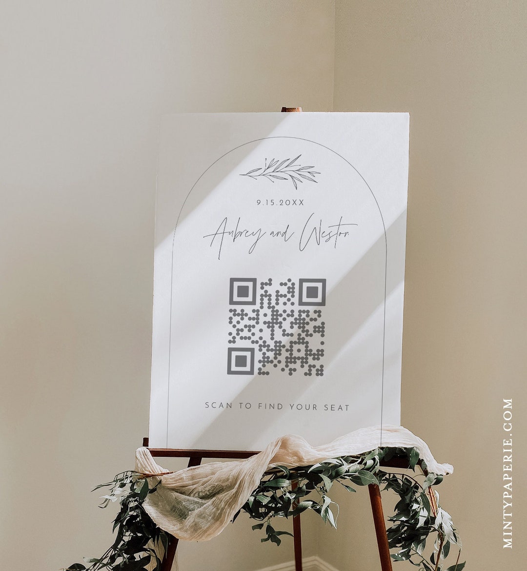 QR Code Sign, Seating Chart, Arch Minimal Wedding Welcome Poster, 100% ...