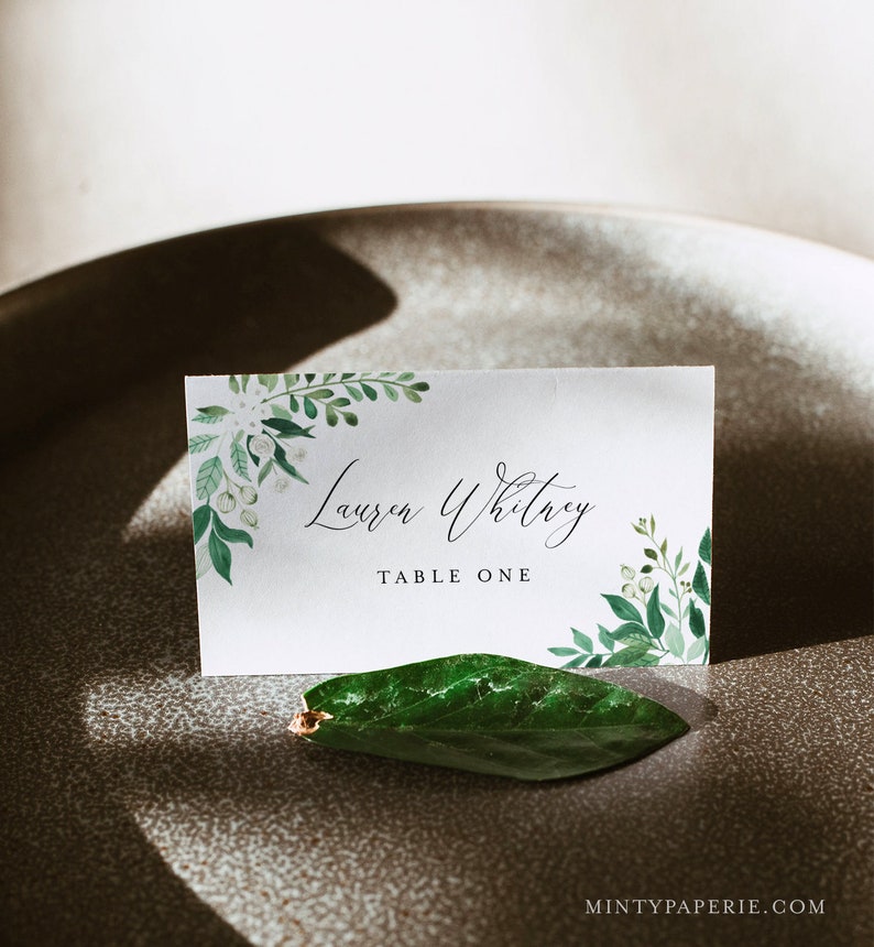 Greenery Place Card Template, Printable Garden Wedding Buffet Card With ...