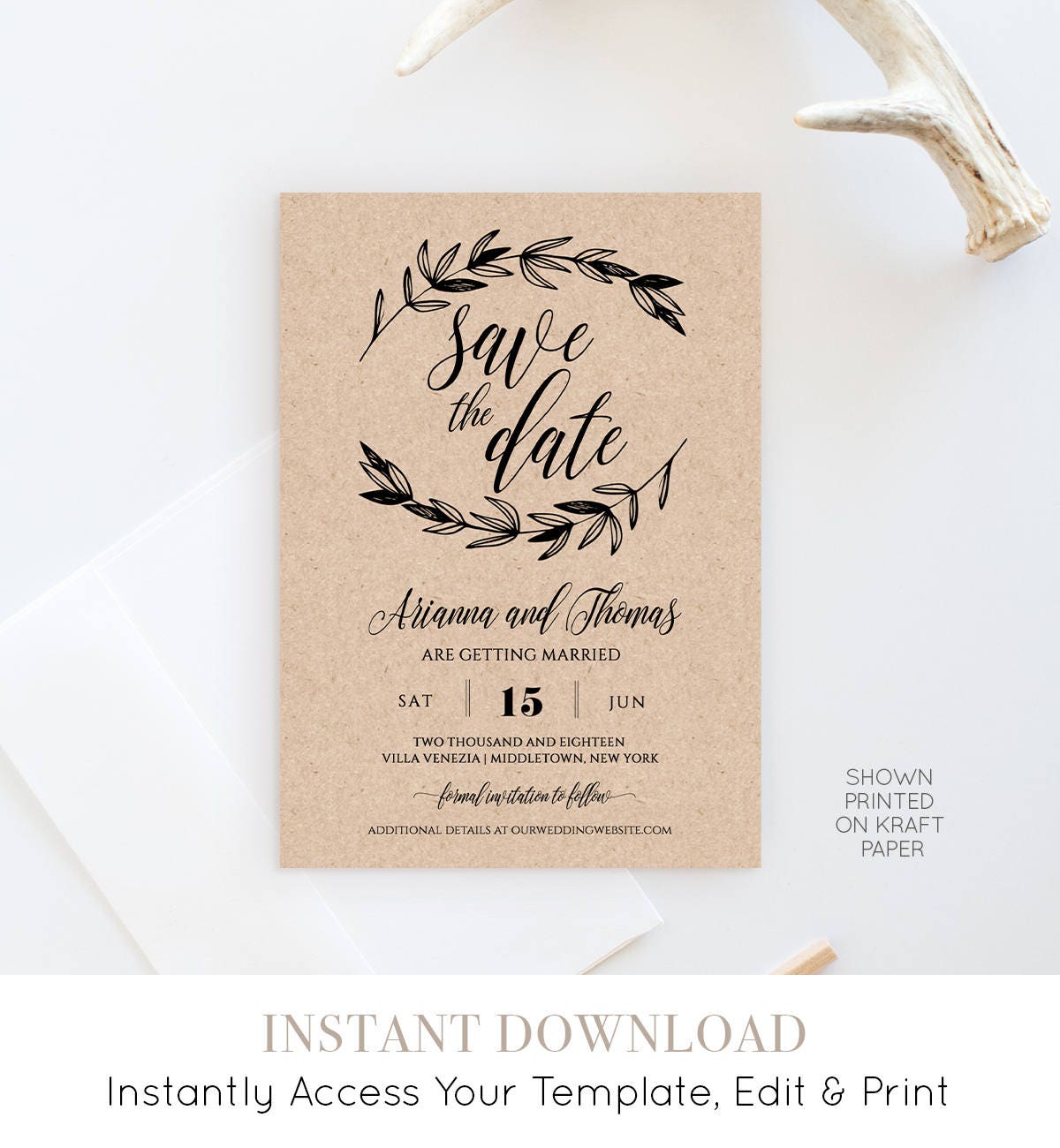 Wedding Save The Date Template Printable Rustic Kraft Save The Date 