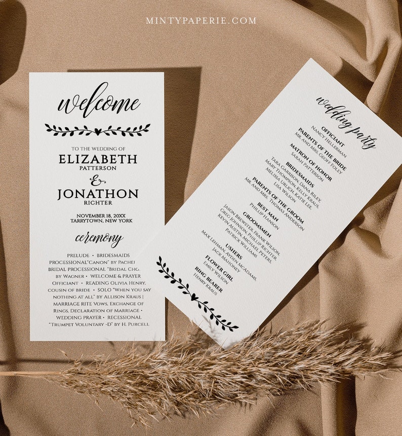 Printable Wedding Program Template Order of Service Rustic - Etsy