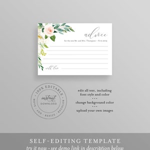 Advice Card Template, Wedding Well Wishes for Bride and Groom, Newlywed ...