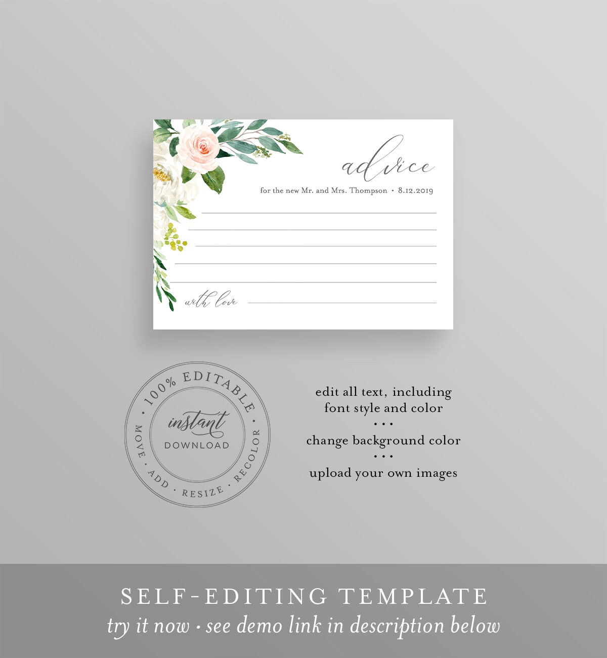 Advice Card Template Wedding Well Wishes For Bride And Groom Etsy