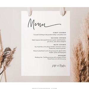 Minimalist Menu Sign, Printable Wedding Dinner Menu Poster, 100% ...