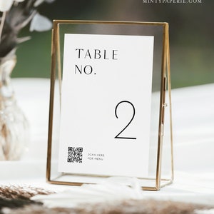 Table Number Card Template, QR Code Menu, Modern Minimal Wedding Table ...