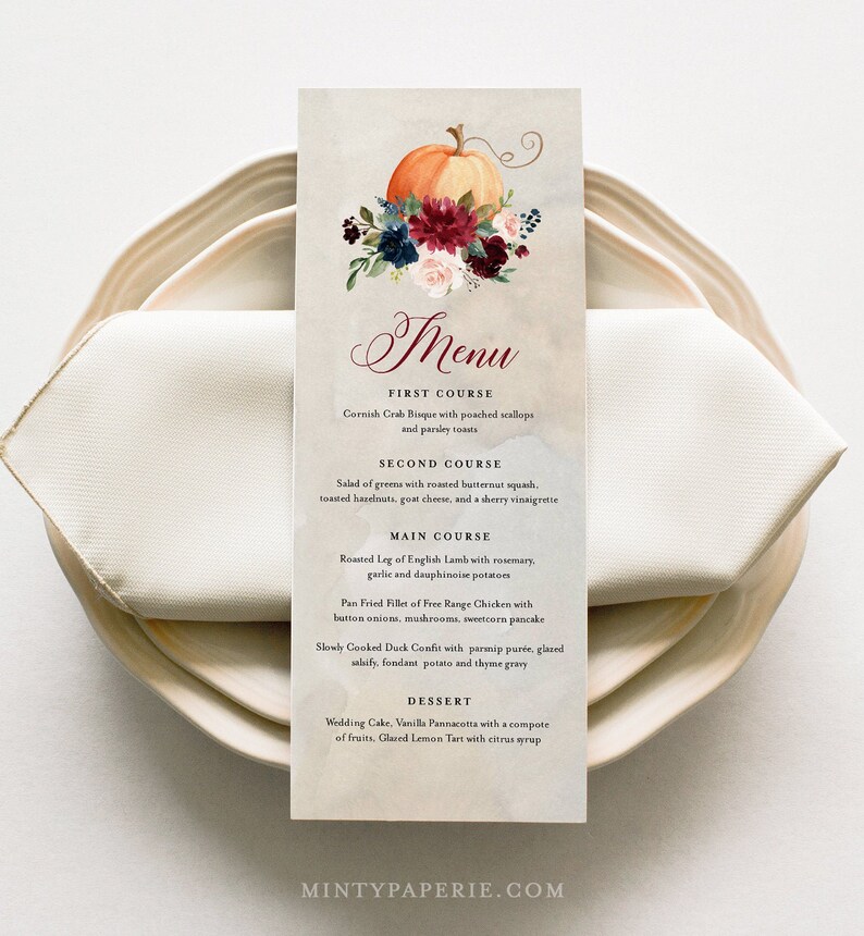 Fall Menu Card Template Pumpkin Dinner Menu for Wedding - Etsy