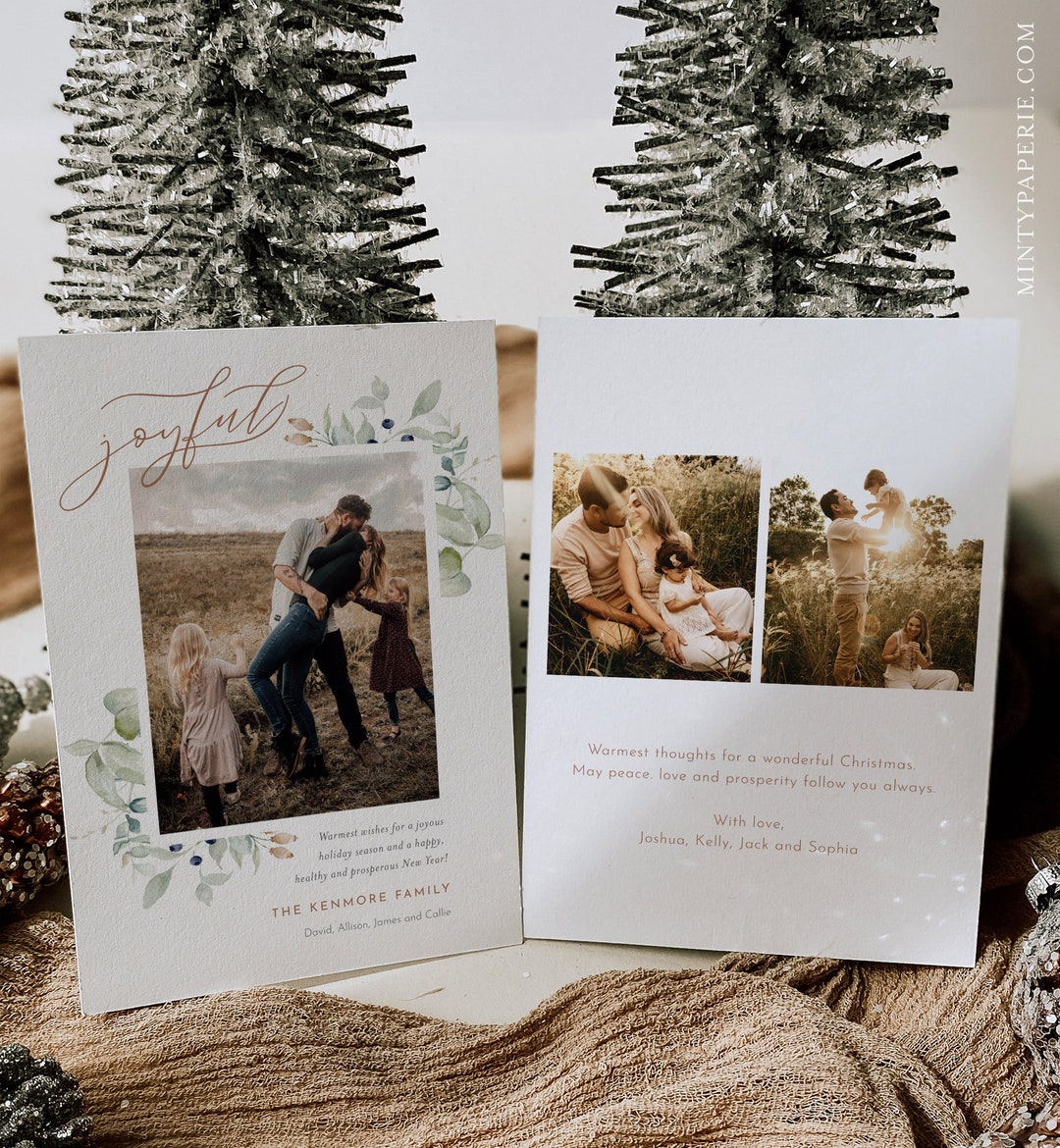 Photo Holiday Card Template, DIY Family Christmas Card, 100% Editable ...
