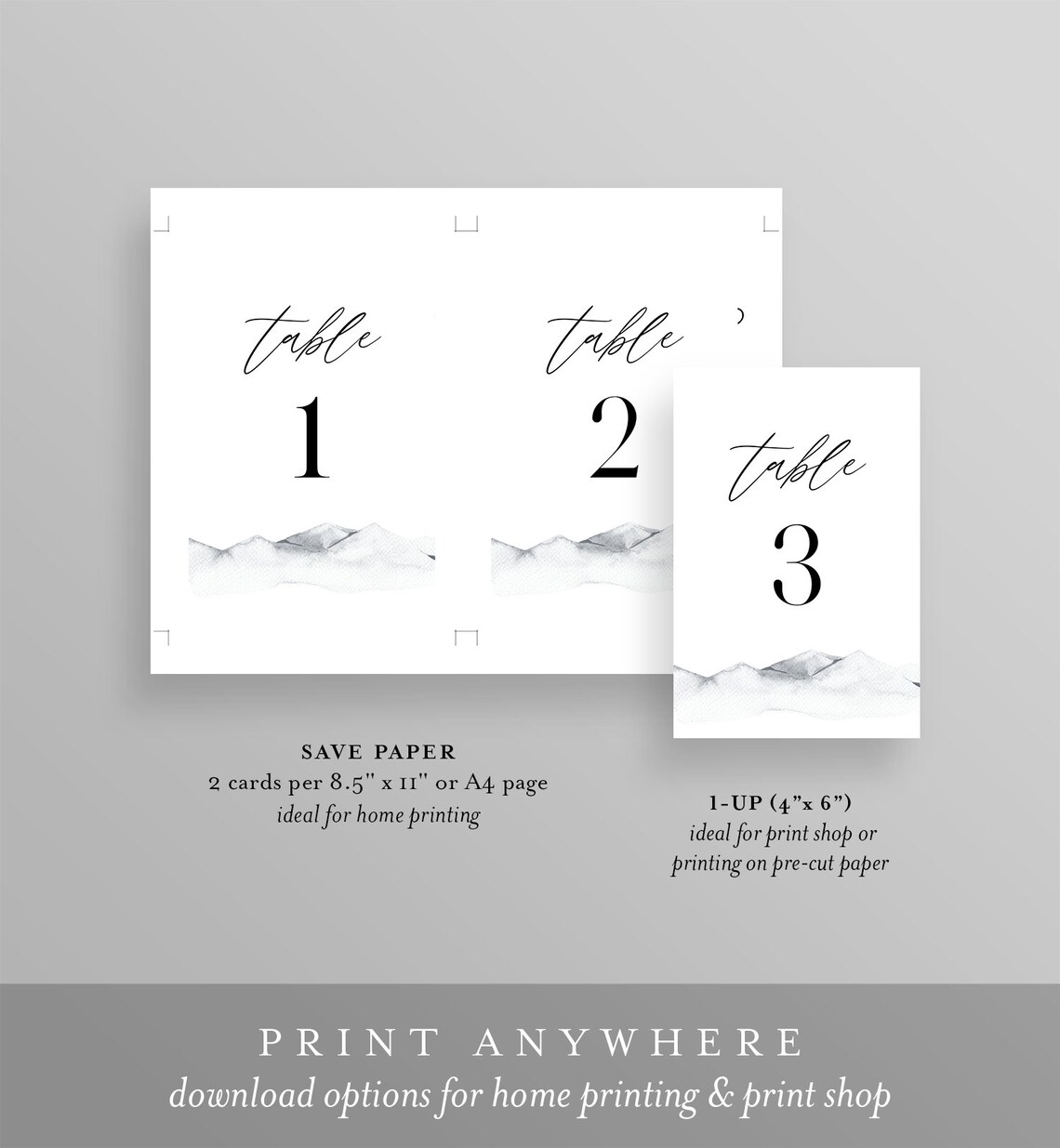 Mountain Table Number Card Template Printable Minimalist - Etsy