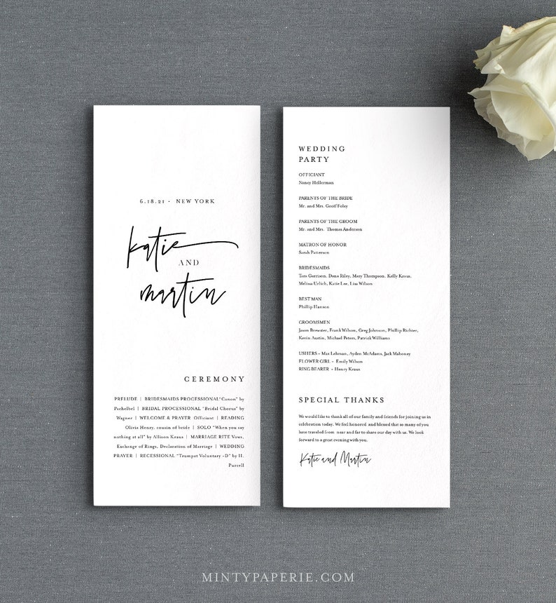 Minimalist Wedding Program Template Modern Simple Order of | Etsy