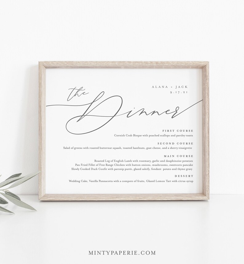 Minimalist Dinner Menu Sign Printable Wedding Menu Poster - Etsy