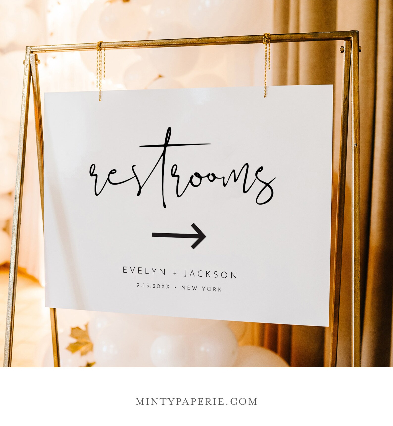 Restroom Sign, Wedding Bathroom Arrow Poster, Direction, This Way ...