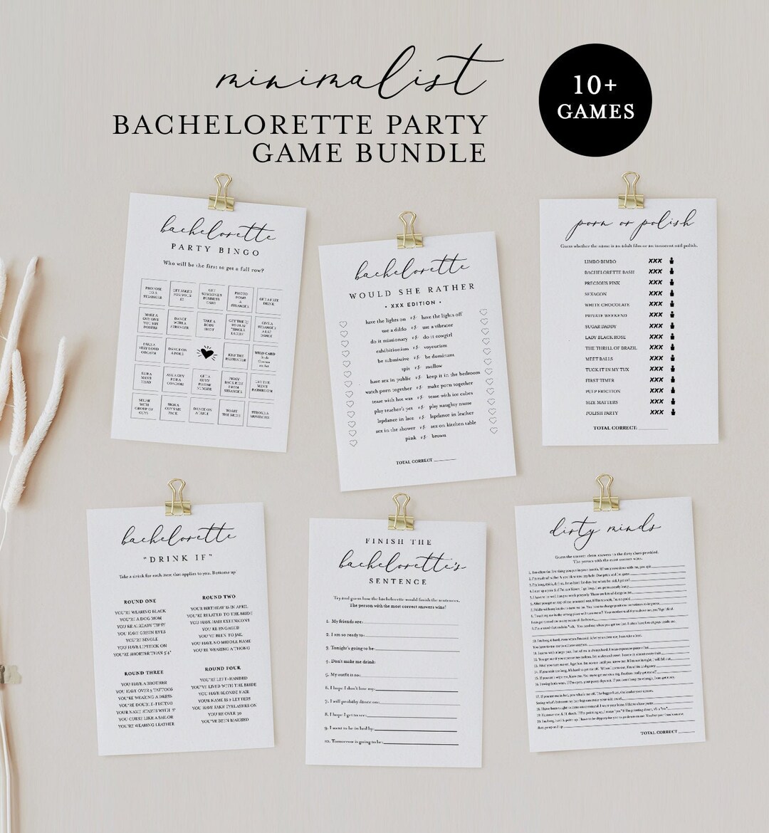 Bachelorette Party Game Pack Bundle, 11 Games, Minimalist, Dirty Adult ...