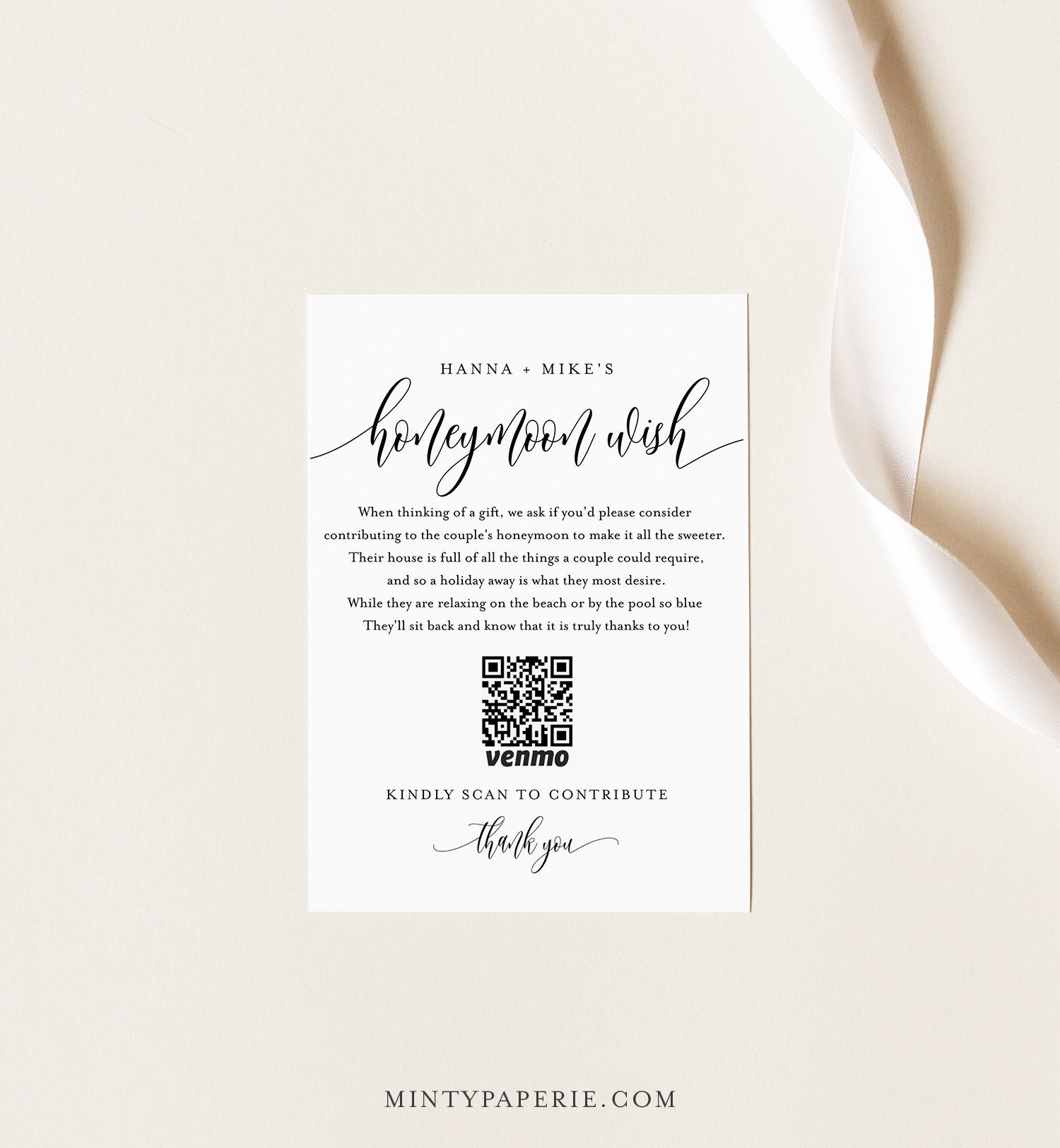 Honeymoon Fund Card Venmo Honeymoon Wish Insert Wedding Cash Gift