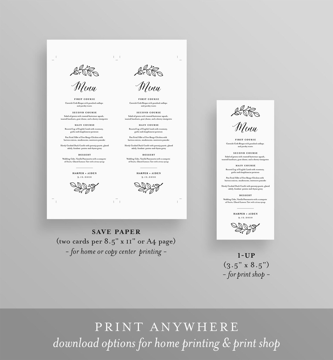 Rustic Laurel Menu Template Printable Minimalist & Simple | Etsy
