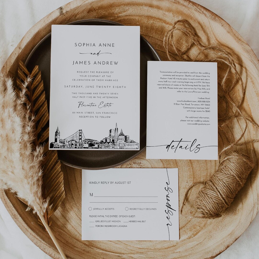San Francisco Wedding Invitation Set, California Skyline, Photo Card ...