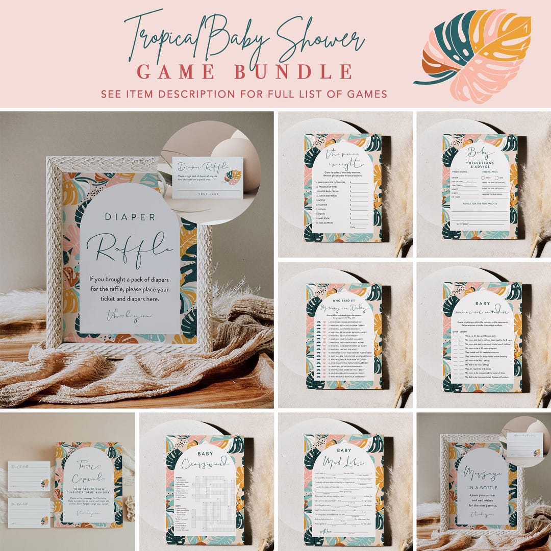 Aloha Tropical Baby Shower Game Bundle, 28 Games, Summer Baby Shower ...