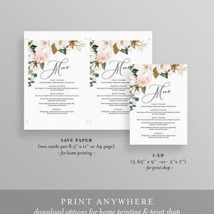Wedding Menu Template, Southern Magnolia Menu Card, Printable Dinner ...