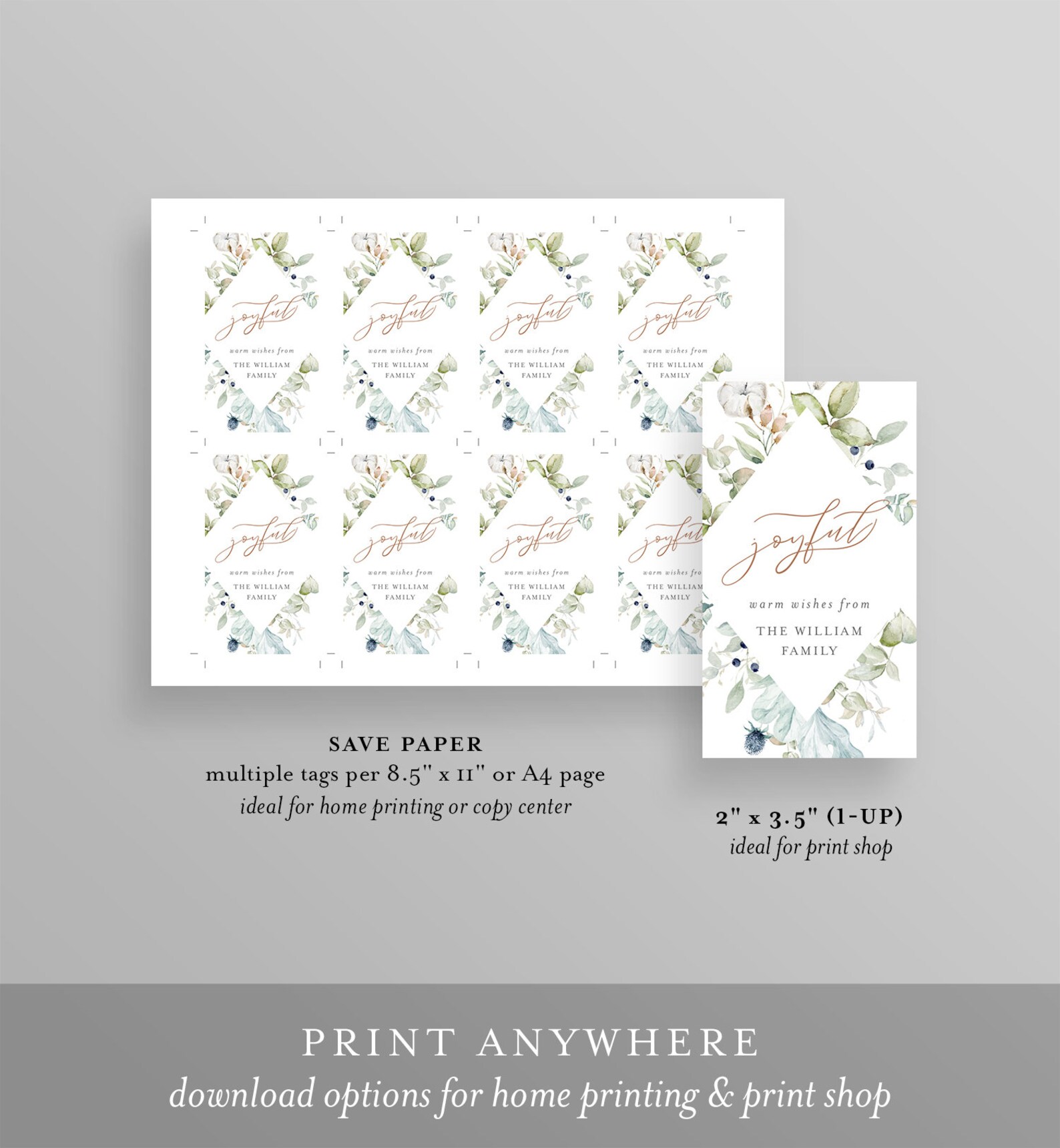 Holiday Gift Tag Template Printable Winter Joyful Favor Tag - Etsy