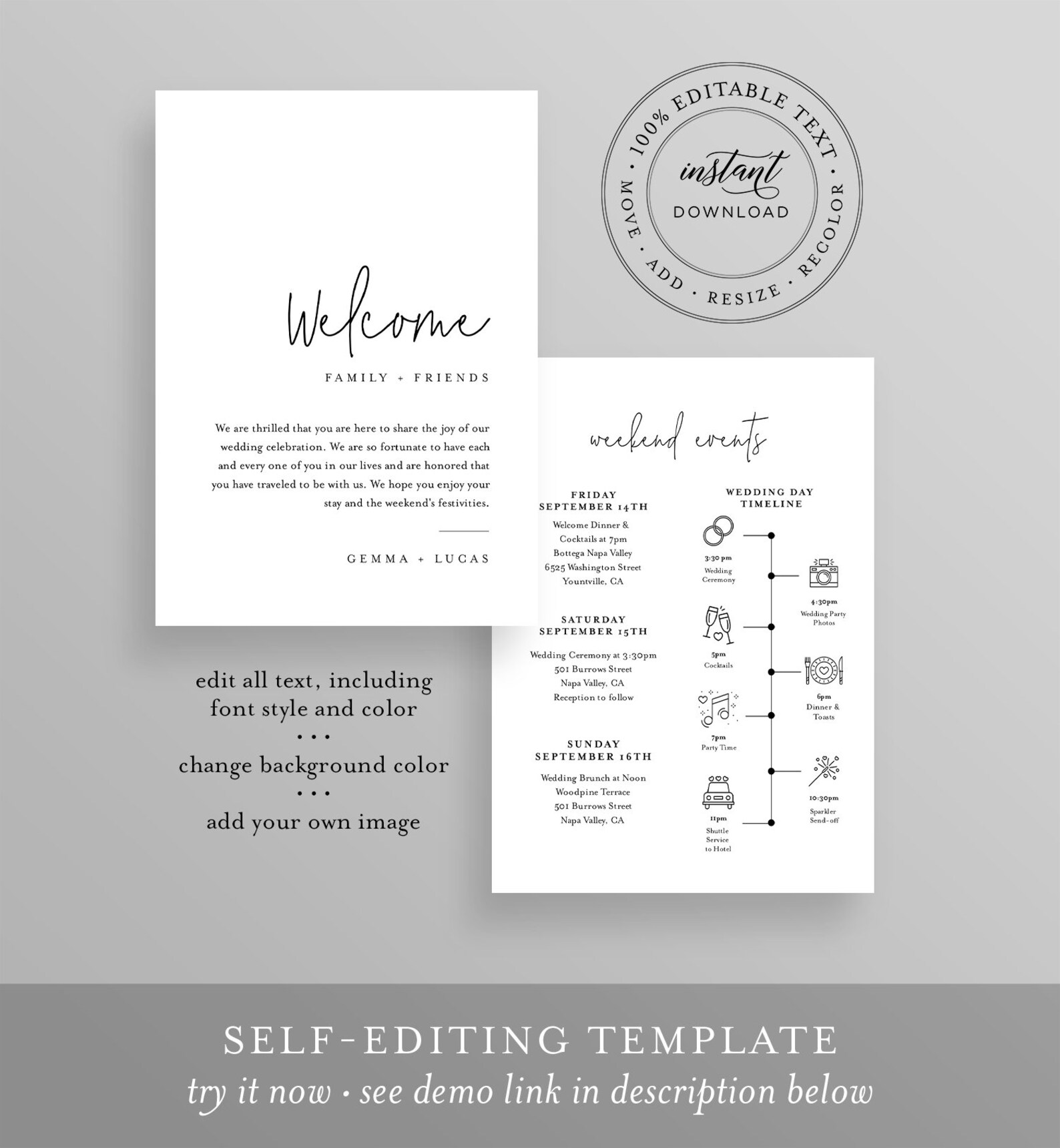 Minimalist Welcome Letter & Timeline Template Simple Wedding - Etsy