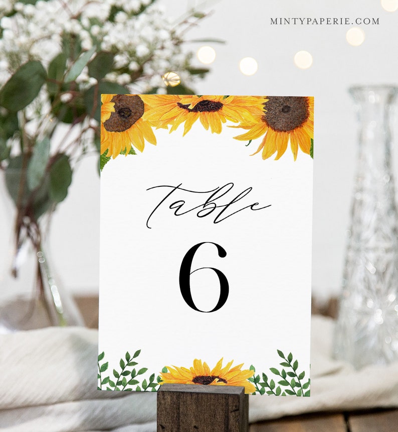 Sunflower Table Number Card Template Rustic Fall Wedding | Etsy