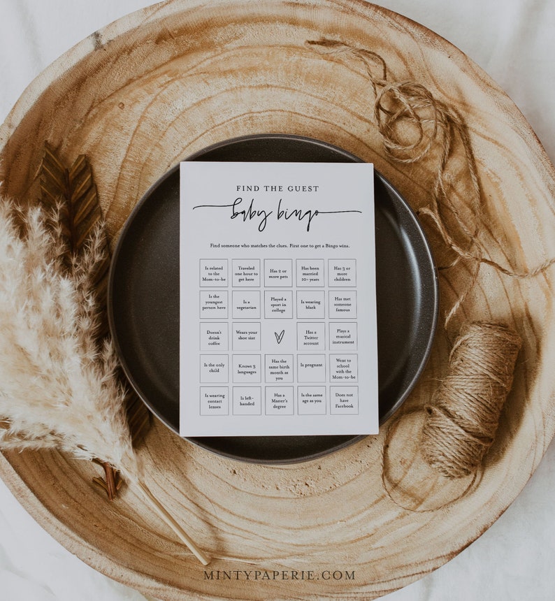 Baby Bingo Game, Find the Guest, Icebreaker, Printable Minimalist Baby ...