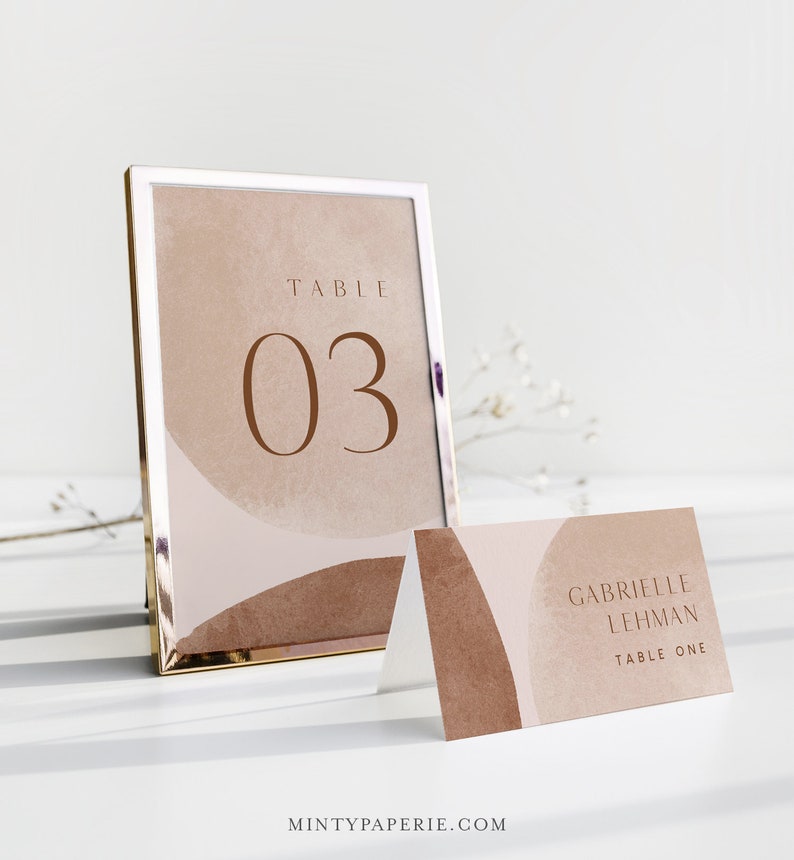 Earthy Table Number Card Template Minimalist Abstract Wedding | Etsy