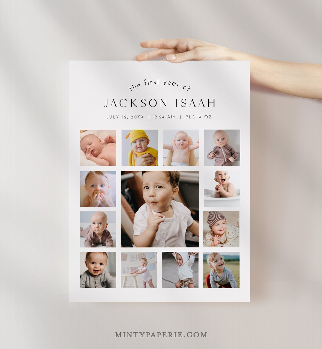 1st Birthday Photo Poster, First Year Baby Sign, 1st Birthday Party ...