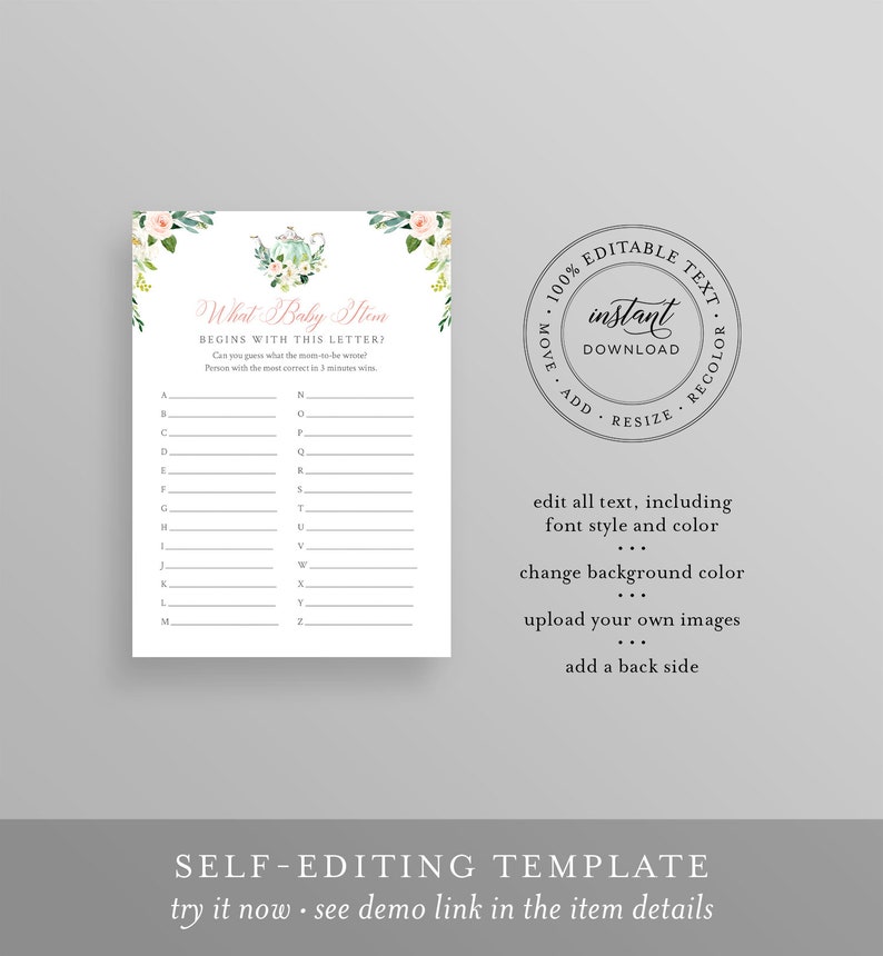 Baby ABC Game Printable Tea Party Baby Shower Game What Baby | Etsy