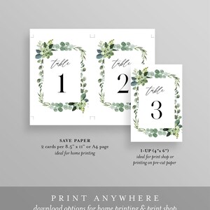 Greenery Table Number Card Template, Garden Wedding Table Number ...
