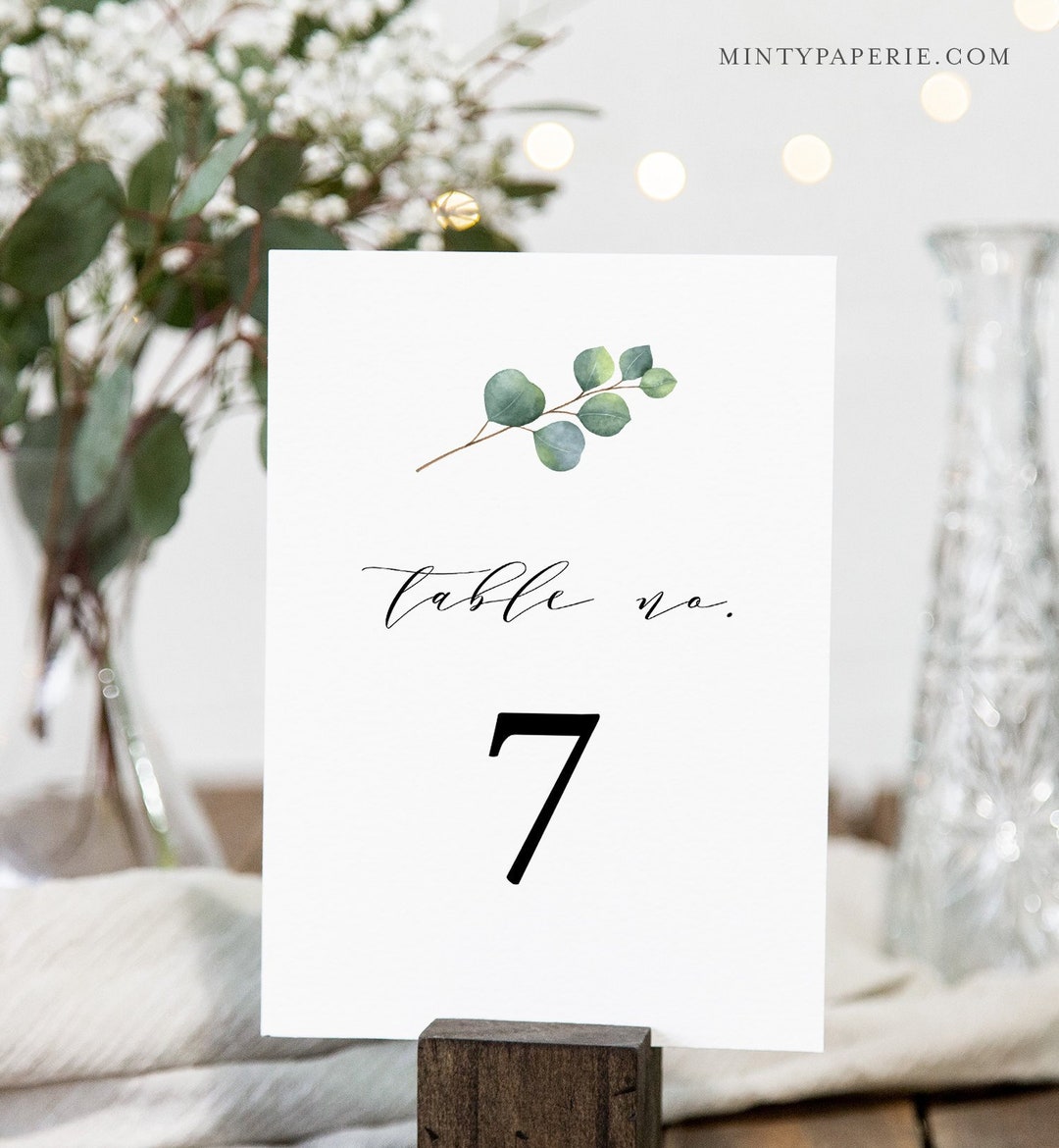 Eucalyptus Table Number Card, Greenery Wedding Table Card, INSTANT ...