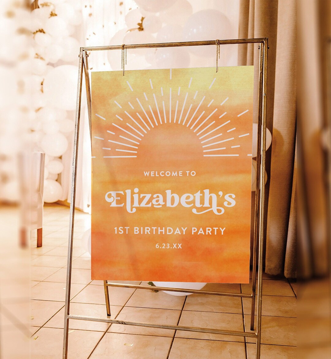 Sun Birthday Welcome Sign, Retro Summer 1st Birthday Sign, Poster ...