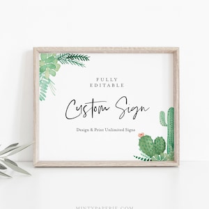 Cactus Custom Sign Template, Succulent Greenery Wedding or Bridal ...