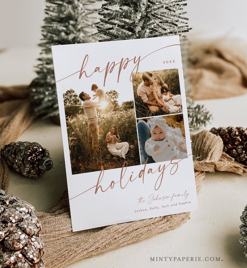 Boho Photo Holiday Card Template Bohemian Christmas Card - Etsy