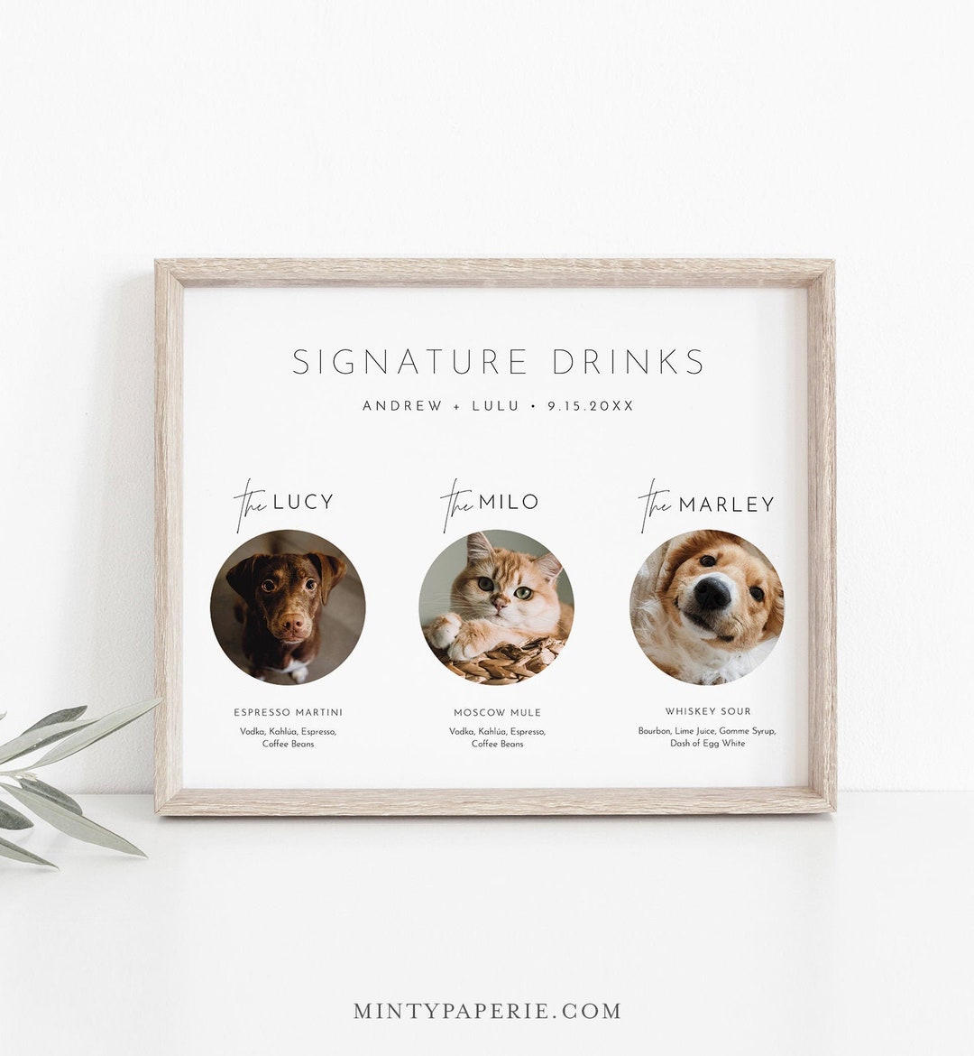Pet Signature Drink Sign, Dog Signature Cocktail, 3 Photos, Wedding ...