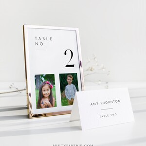 Photo Table Number Card, Baby / Childhood Pictures, Minimalist Wedding ...