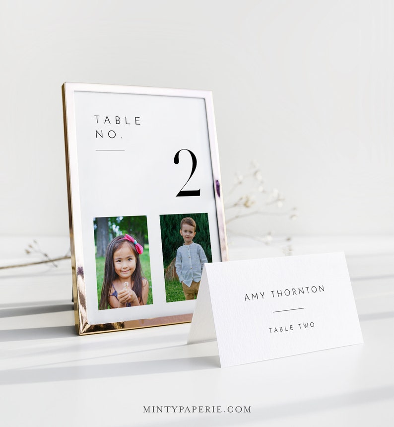 Photo Table Number Card, Baby / Childhood Pictures, Minimalist Wedding ...