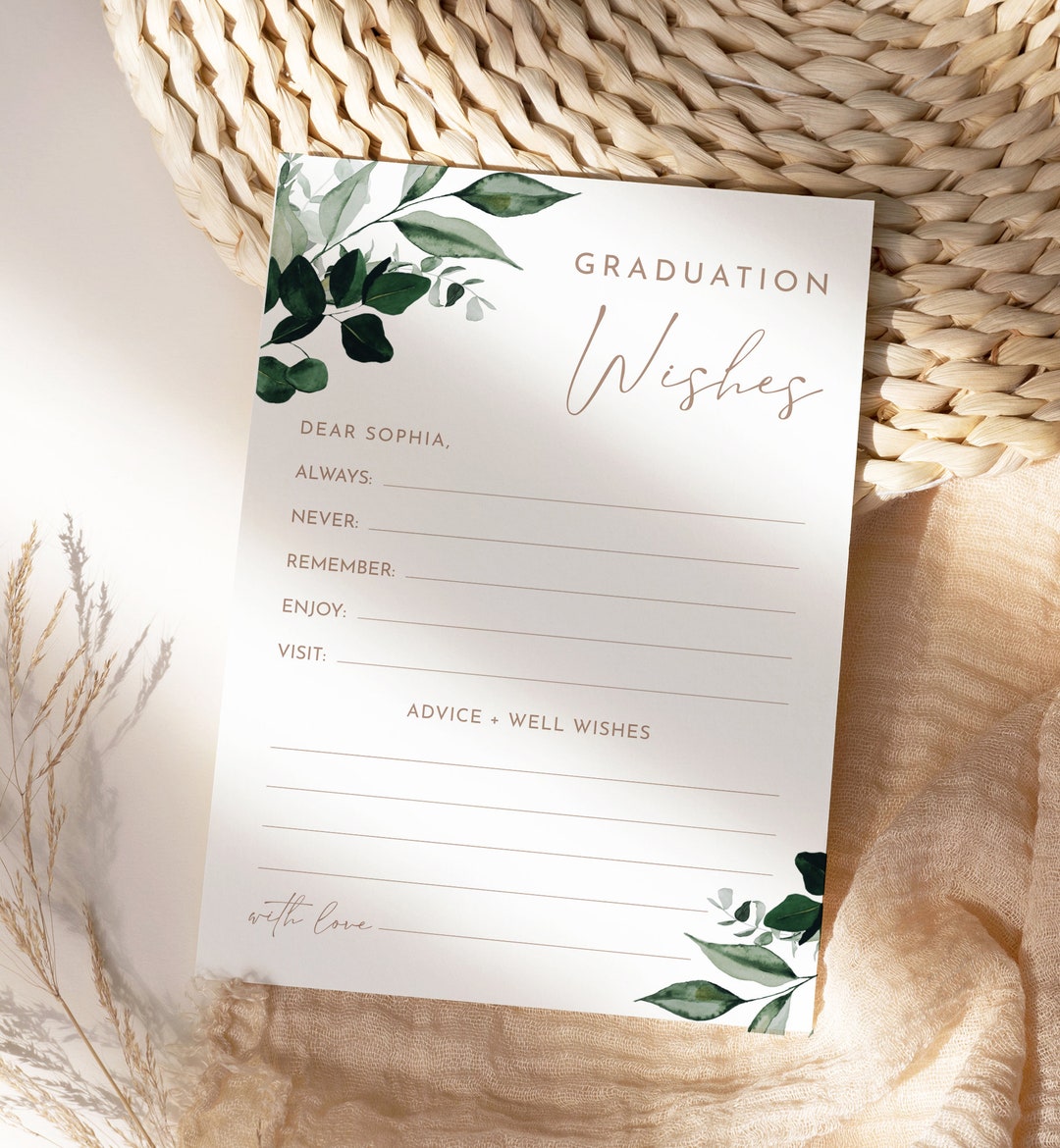 Graduation Wishes Card, Greenery Graduation Party Game, Advice Card ...