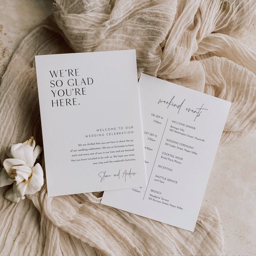 Modern Welcome Letter Template Minimalist Wedding Welcome Bag - Etsy