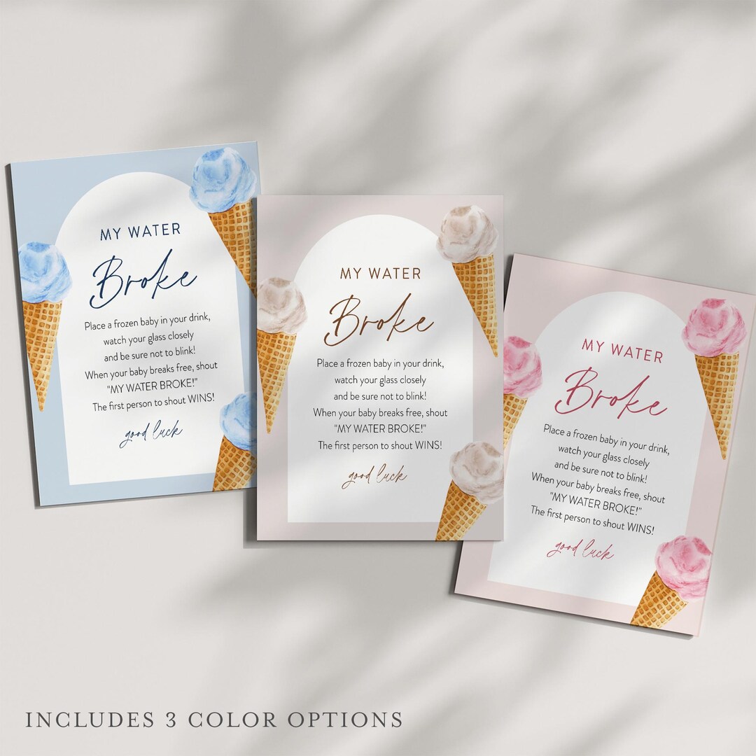 Ice Cream My Water Broke Game, Printable Baby Shower, Frozen Baby Game ...
