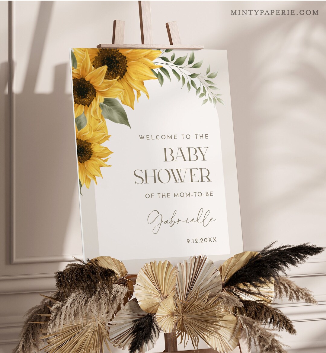 Sunflower Baby Shower Welcome Sign, Summer Baby Poster, Gender Neutral ...